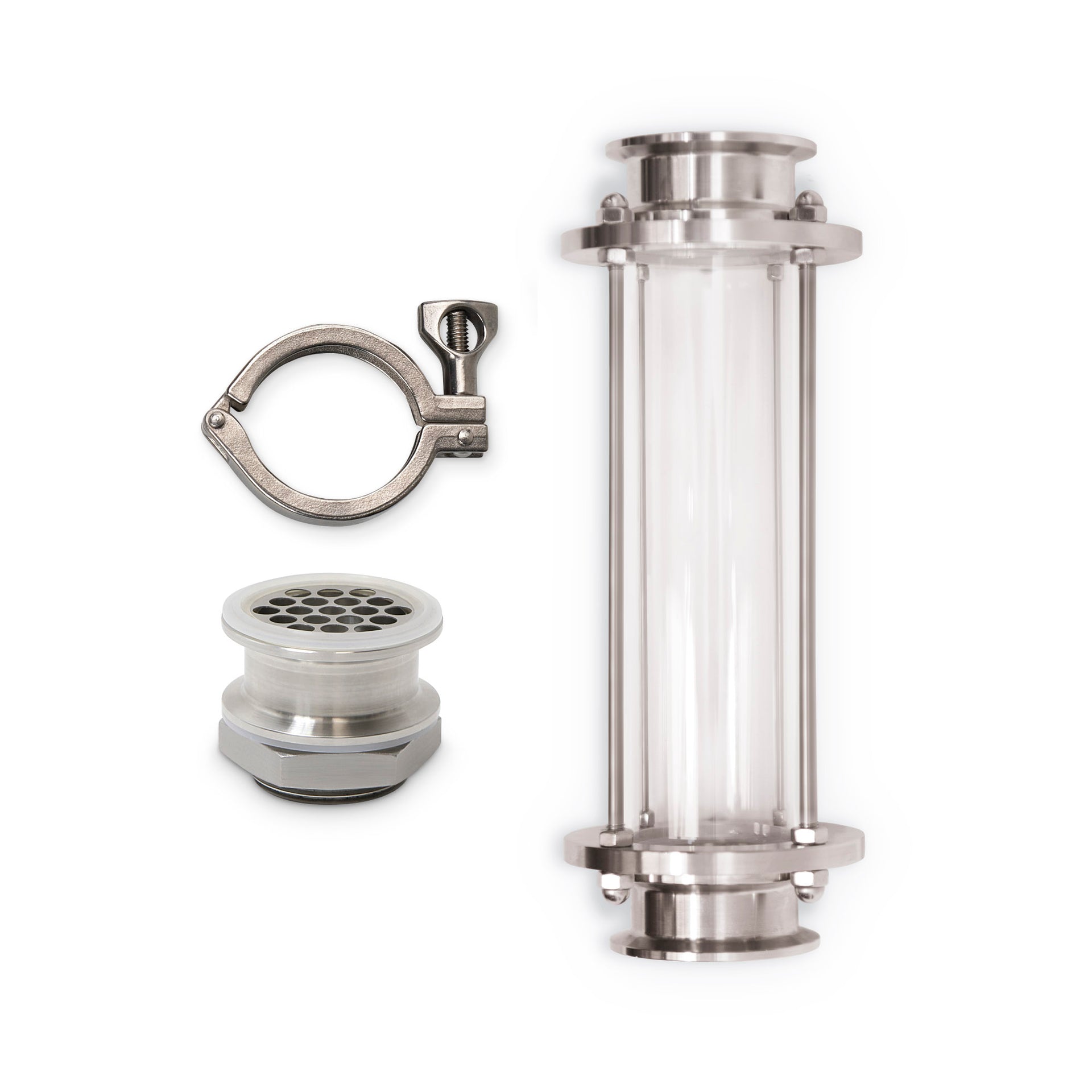 Sight Glass Botanical Basket + Threaded Adapter Set + 2" Tri-Clamp Bun